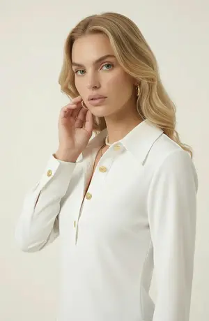 MODENAIRE Collared Button-front Blouse With Asymmetrical Hem