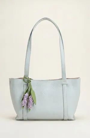 MODENAIRE Pebbled Leather Tote Bag With Removable Pouch And Charm - Blue