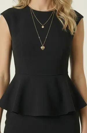 MODENAIRE Sleeveless Peplum Top And Tailored Midi Skirt Set