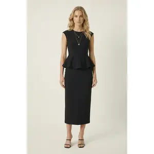 MODENAIRE Sleeveless Peplum Top And Tailored Midi Skirt Set - Black