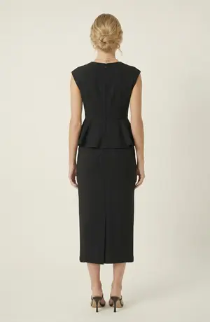 MODENAIRE Sleeveless Peplum Top And Tailored Midi Skirt Set