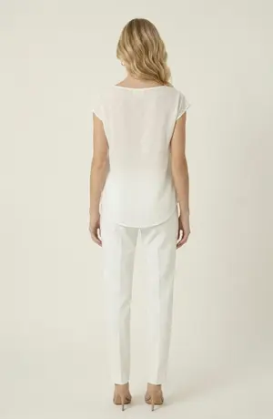 MODENAIRE Draped Cowl Neck Top With Asymmetrical Overlay