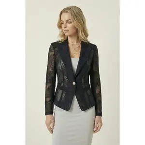 MODENAIRE Tailored Blazer With Lace Sleeves - Black