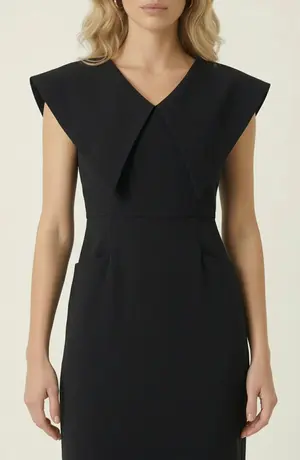 MODENAIRE Wide Collar Midi Sheath Dress
