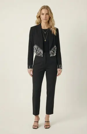 MODENAIRE Beaded Cropped Blazer With Shawl Collar