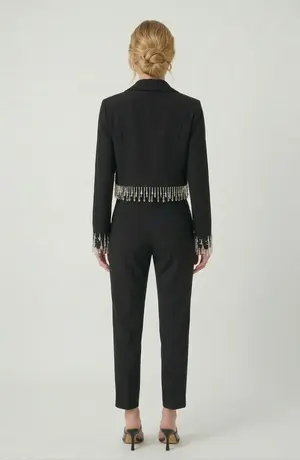MODENAIRE Beaded Cropped Blazer With Shawl Collar