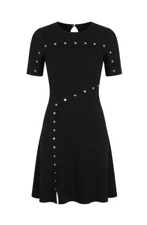 MODENAIRE Ribbed Knit Mini Dress With Stud Detail