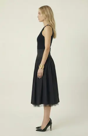 MODENAIRE High-waisted Midi Skirt With Tulle Hem