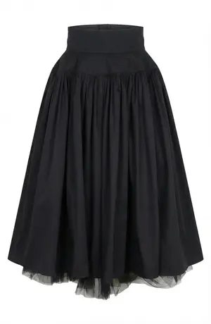 MODENAIRE High Waist Midi Skirt With Tulle Hem - Black