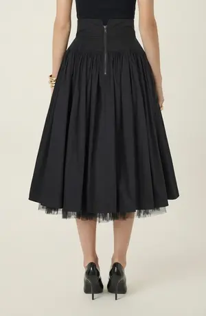 MODENAIRE High Waist Midi Skirt With Tulle Hem