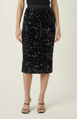 MODENAIRE Sequin Midi Pencil Skirt - Black