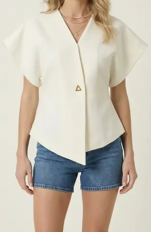 MODENAIRE Textured Wrap Top - Ivory
