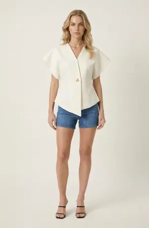 MODENAIRE Textured Wrap Top - Ivory