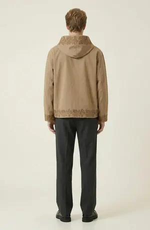 MODENAIRE Embroidered Trim Hooded Jacket - Tan