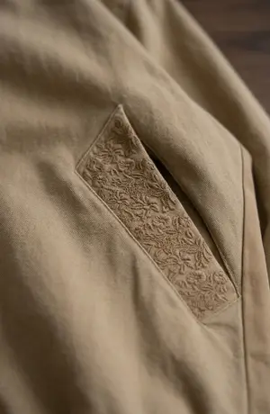MODENAIRE Embroidered Trim Hooded Jacket - Tan