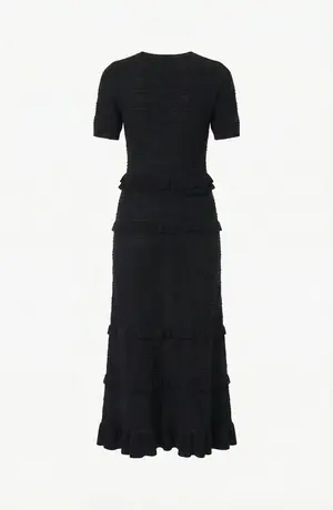 MODENAIRE Textured Knit Midi Dress With Ruffle Trim