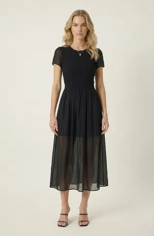 MODENAIRE Sheer Overlay Midi Dress - Black