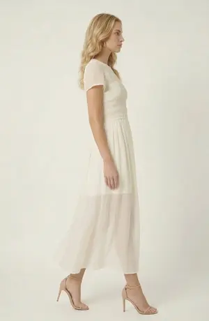 MODENAIRE Sheer Overlay Midi Dress