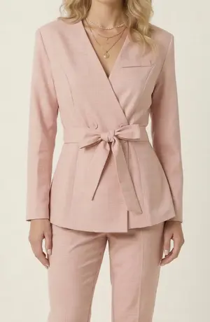 MODENAIRE Wrap Blazer With Tie Belt - Pink