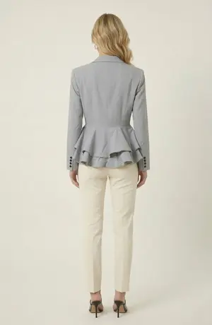 MODENAIRE Double-breasted Tailored Peplum Blazer