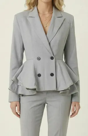 MODENAIRE Double-breasted Tailored Peplum Blazer