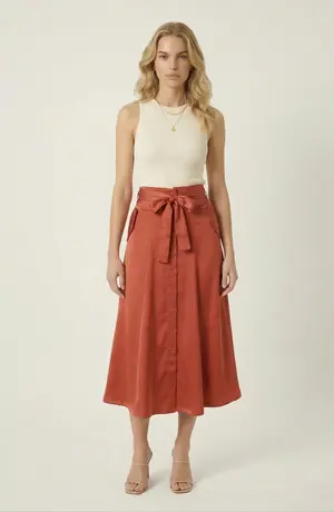 MODENAIRE Midi Skirt With Button-front Closure And Waist Tie