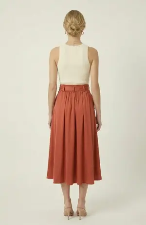 MODENAIRE Midi Skirt With Button-front Closure And Waist Tie