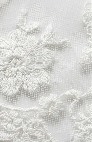 MODENAIRE Sheer Lace Bow-tie Ruffle Blouse