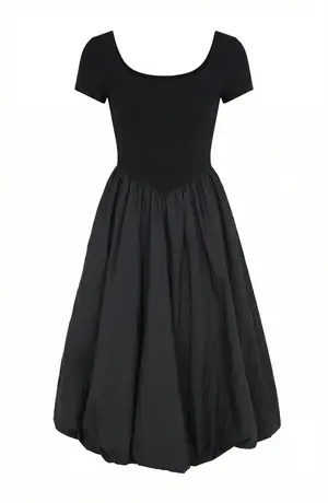 MODENAIRE Short Sleeve Bubble Hem Midi Dress