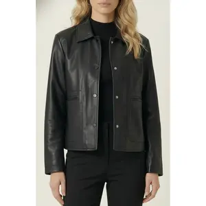 MODENAIRE Leather Button Front Jacket