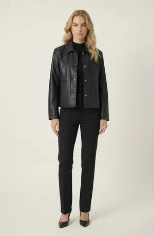 MODENAIRE Leather Button Front Jacket