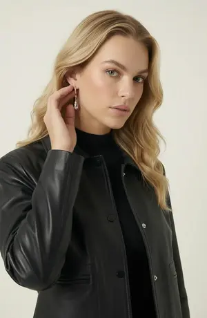 MODENAIRE Leather Button Front Jacket