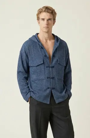 MODENAIRE Toggle Closure Hooded Jacket - Indigo