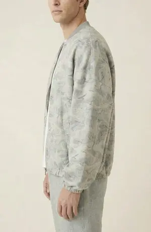 MODENAIRE Printed Zip Front Bomber Jacket - Beige
