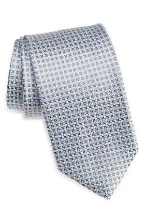 David Donahue Geometric Jacquard Silk Neck Tie - Gray
