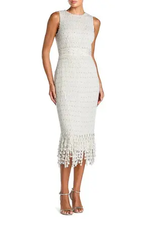 Mac Duggal Pearl-embellished Sleeveless Midi Dress - Ivory