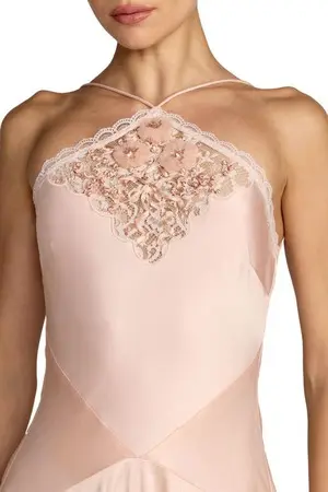 Mac Duggal Charmeuse Lace Detail Asymmetrical Hem Midi Dress - Ballet Slipper