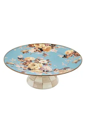 MACKENZIE-CHILDS Wild Rose Slate Large Pedestal Platter - Blue