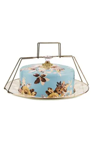 MACKENZIE-CHILDS Wild Rose Slate Enameled Steel Cake Carrier - Blue