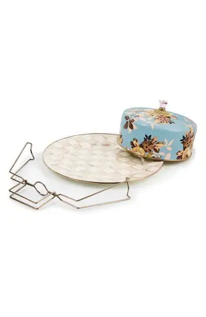 MACKENZIE-CHILDS Wild Rose Slate Enameled Steel Cake Carrier - Blue