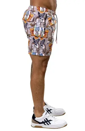 MACEOO Printed Swim Trunks - Brown