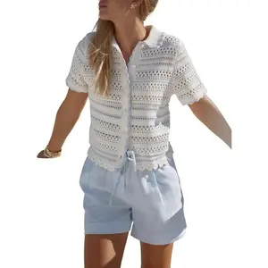 Mint Velvet Cotton Blend Stripe Crochet Top - Ivory