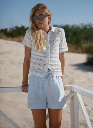 Mint Velvet Cotton Blend Stripe Crochet Top - Ivory