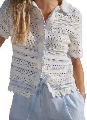 Mint Velvet Cotton Blend Stripe Crochet Top - Ivory