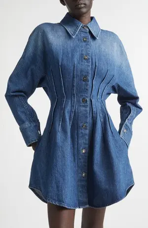 Givenchy Long Sleeve Denim Cocoon Mini Shirtdress - Medium Blue