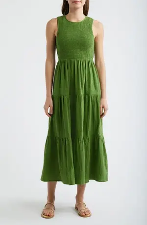 NOBODY'S CHILD Charlie Smocked Sleeveless Maxi Dress - Green