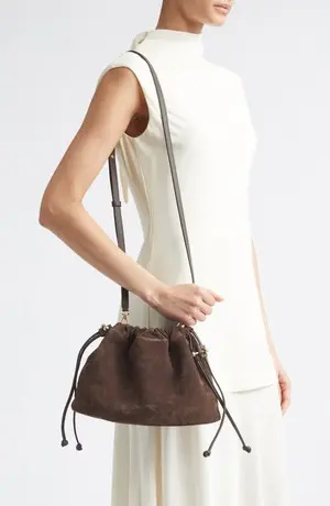 Strathberry Midi Suede Drawstring Handbag - Chocolate