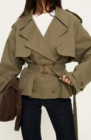 Princess Polly Eldora Double Breasted Belted Crop Trench Coat