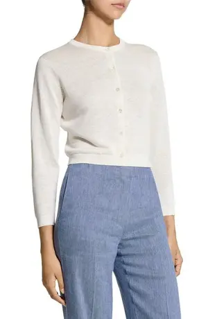 Theory Linen-blend Crop Cardigan - Bone