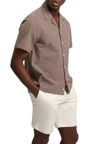 Ted Baker London Merrick Geo Print Cotton Camp Shirt - Brown